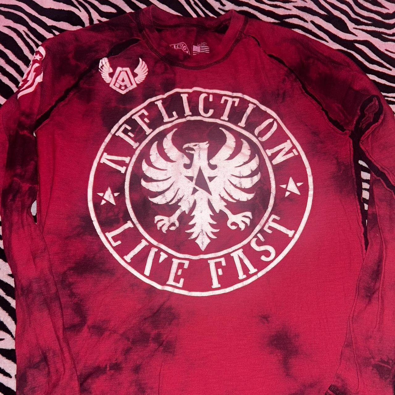 Affliction red and black long sleeve... - Depop