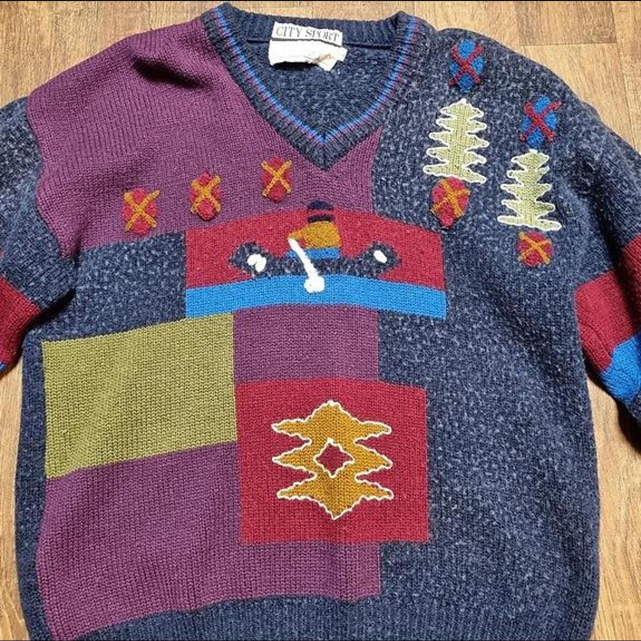 Vintage Slouchy 1980s Winter Scene Jumper Size... - Depop