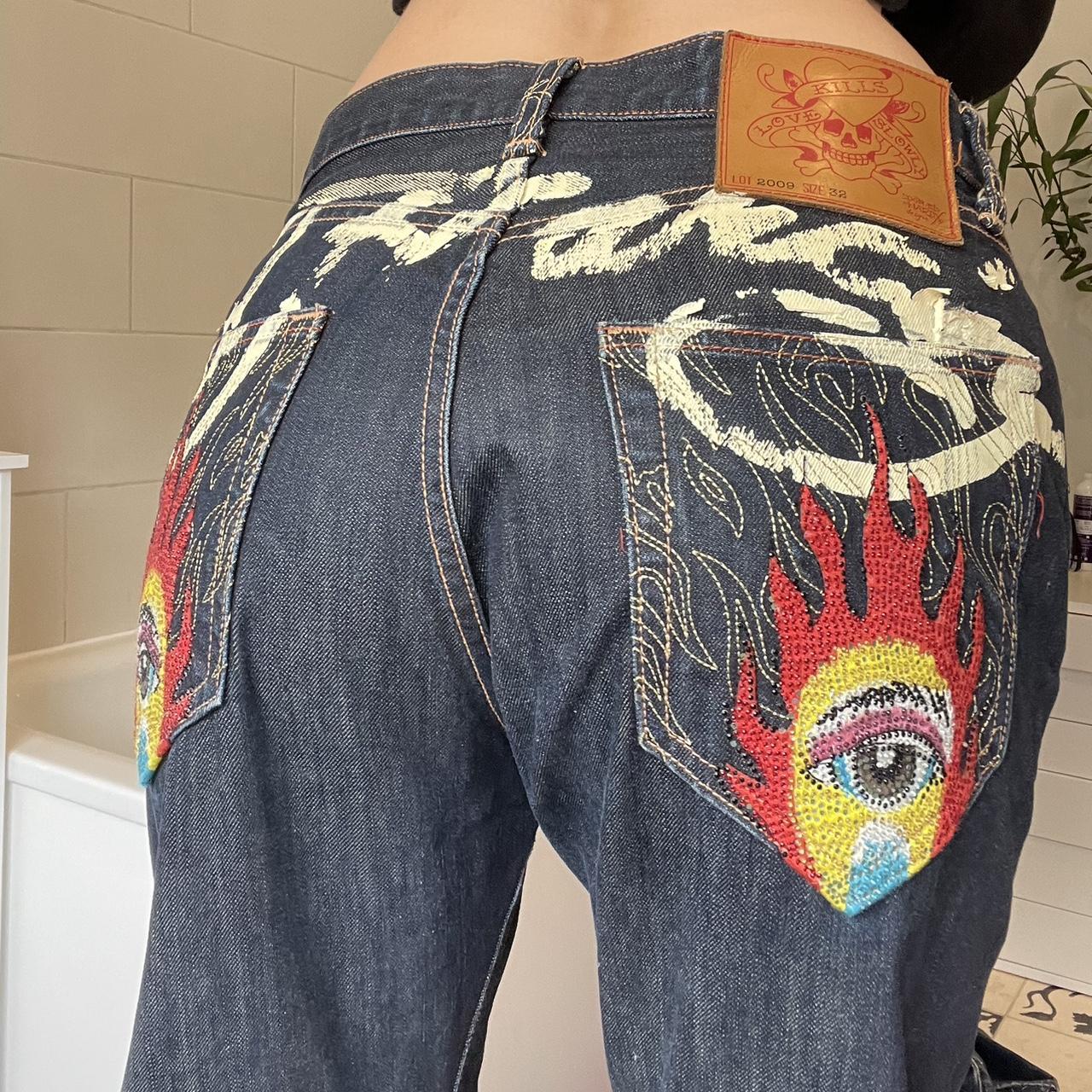 Ed hardy skater jeans with embellished pockets - Depop