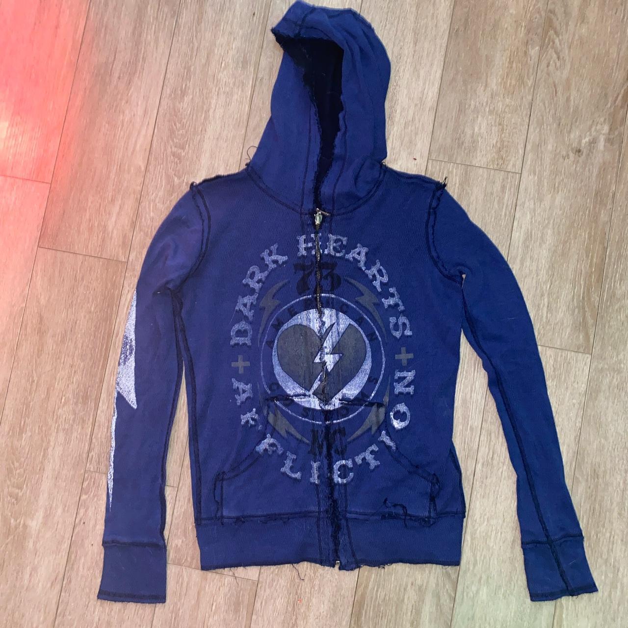 distressed affliction zip up hoodie no... - Depop