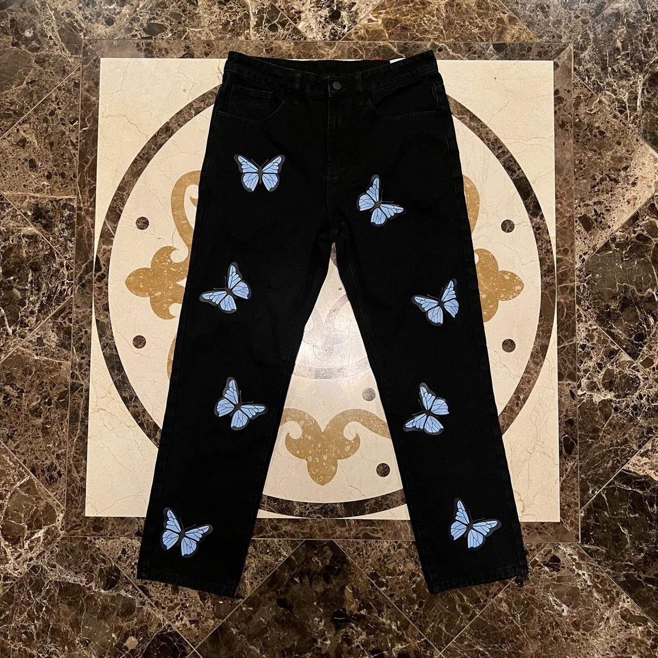 Black Custom Butterfly Denim Jeans #custom... - Depop
