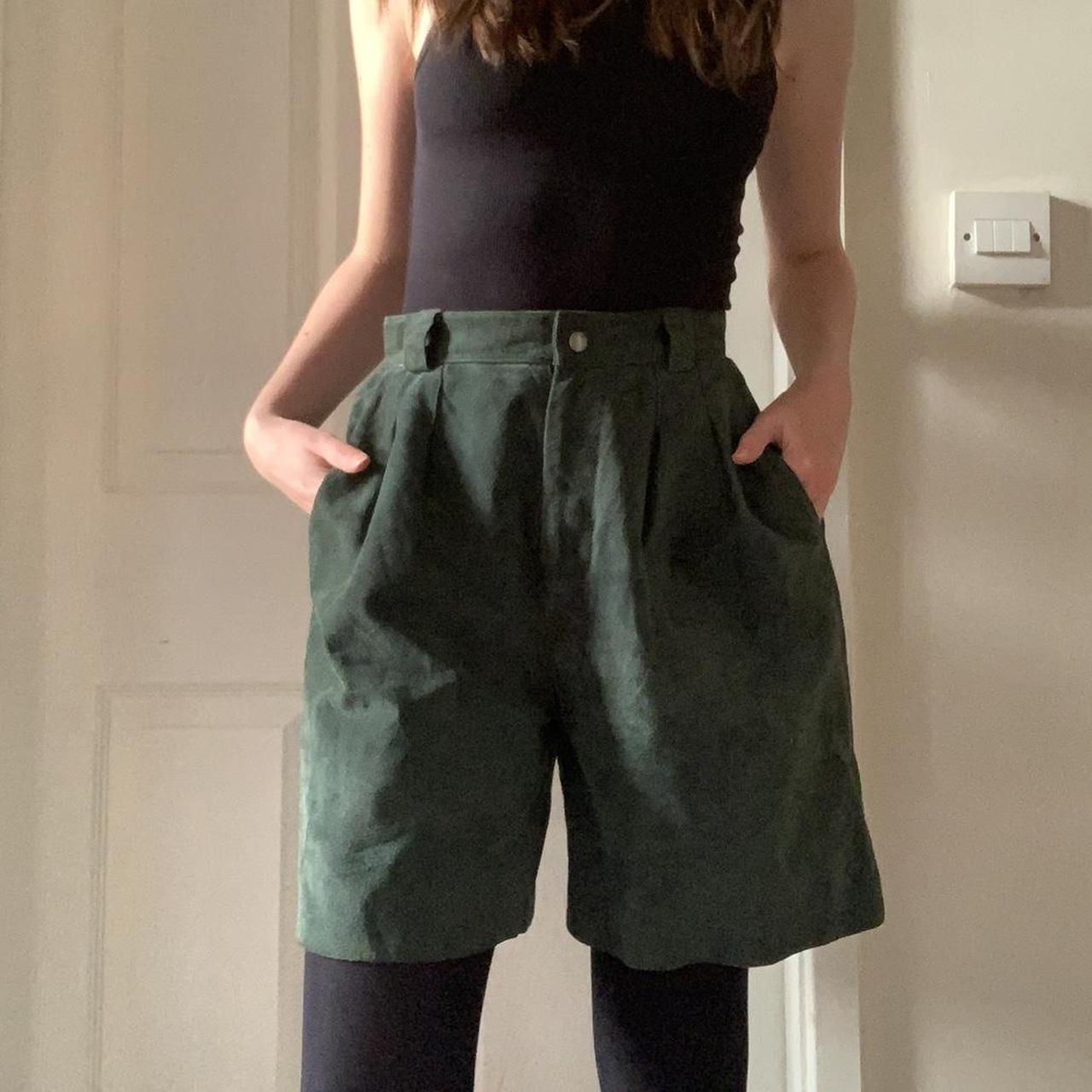 Vintage dark green suede high waist shorts - size 6... - Depop