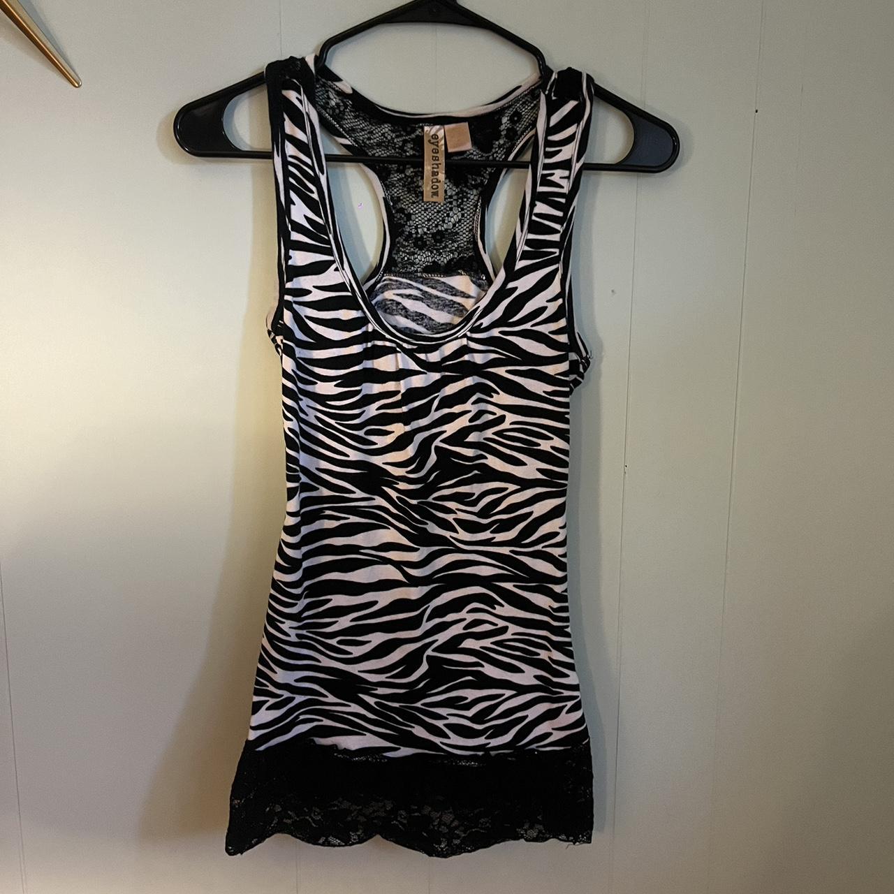 Black and white zebra print lace tank top 100%... - Depop