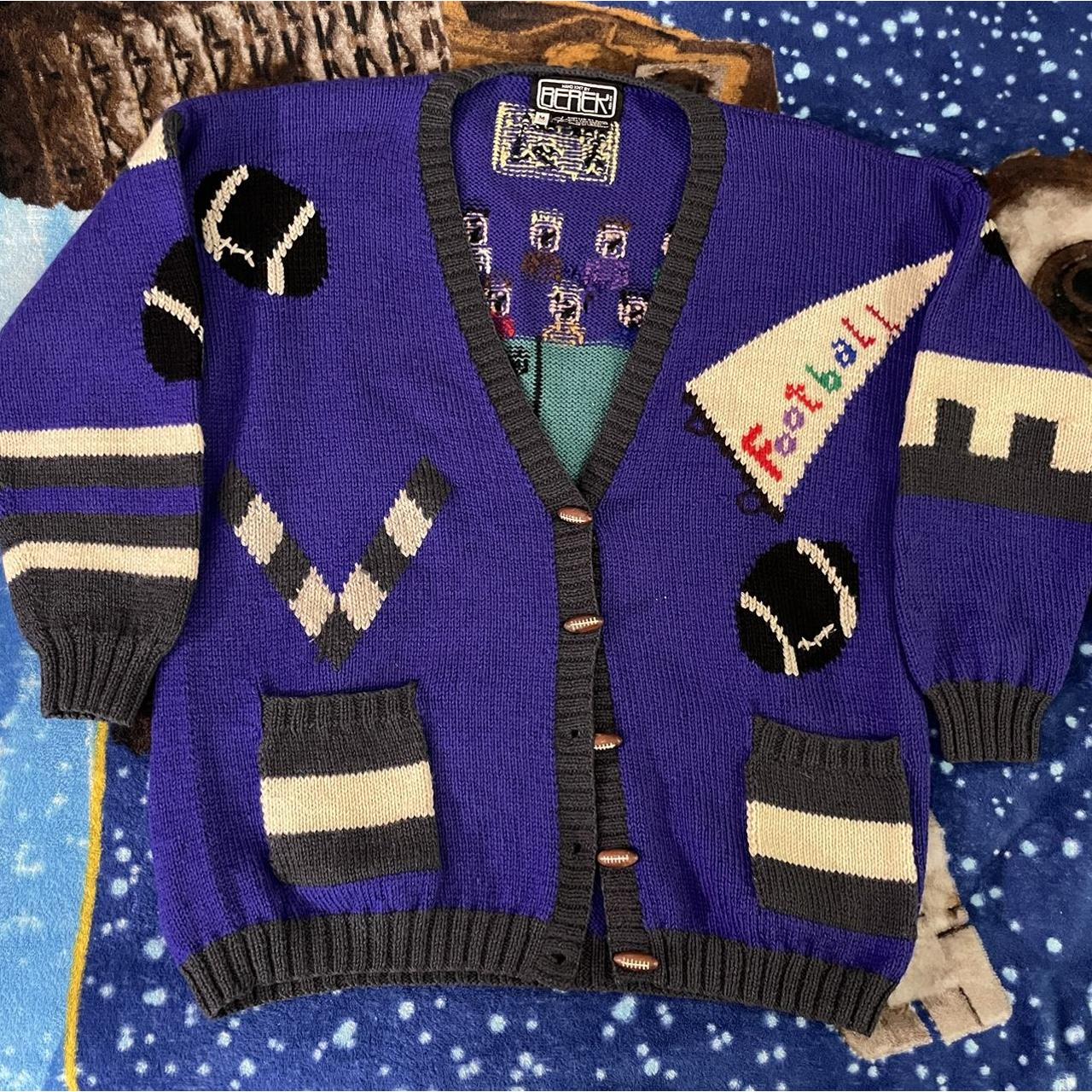 Vintage 90s Berek Football Cardigan Sweater Size... - Depop