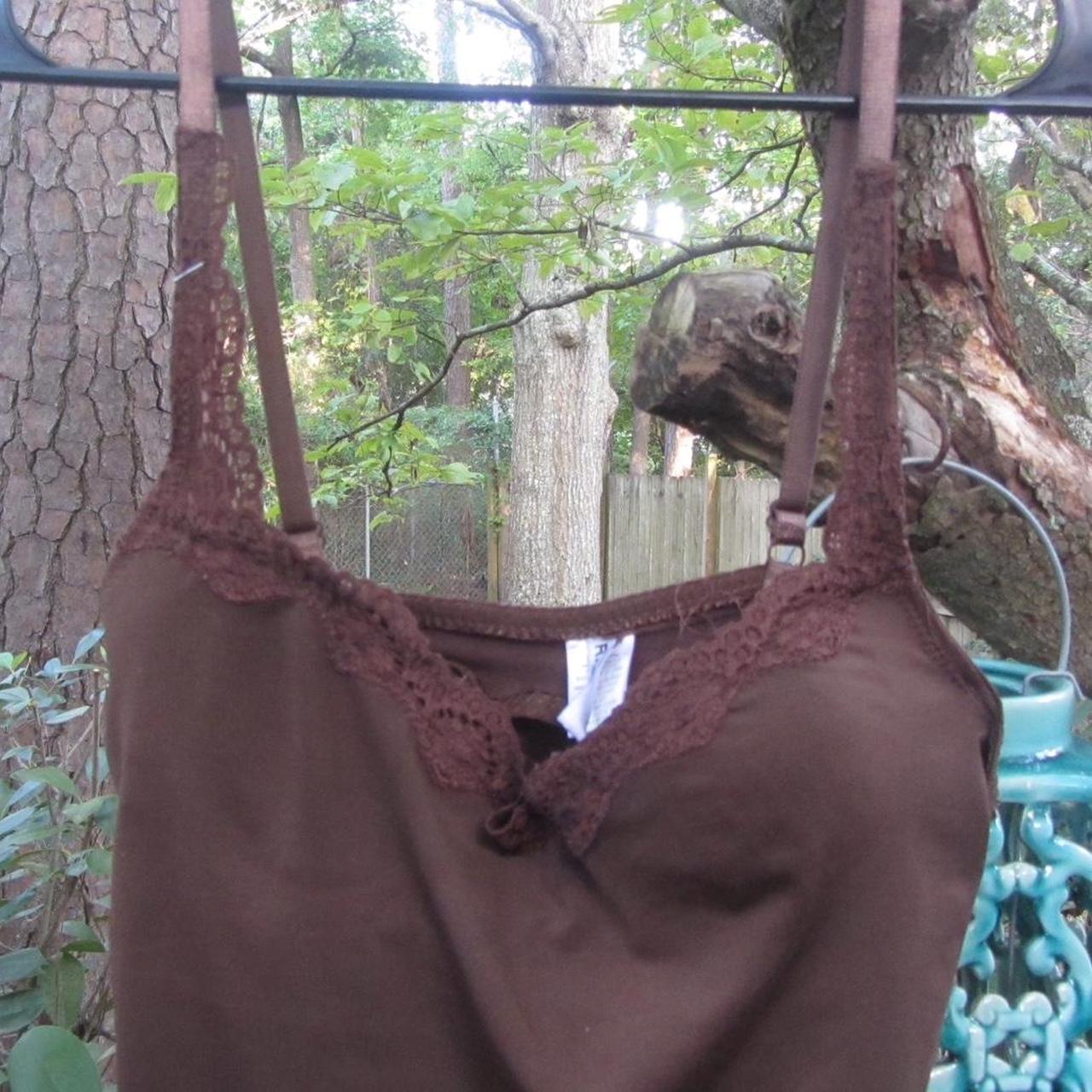 Brown cami with built in lace bra - Depop