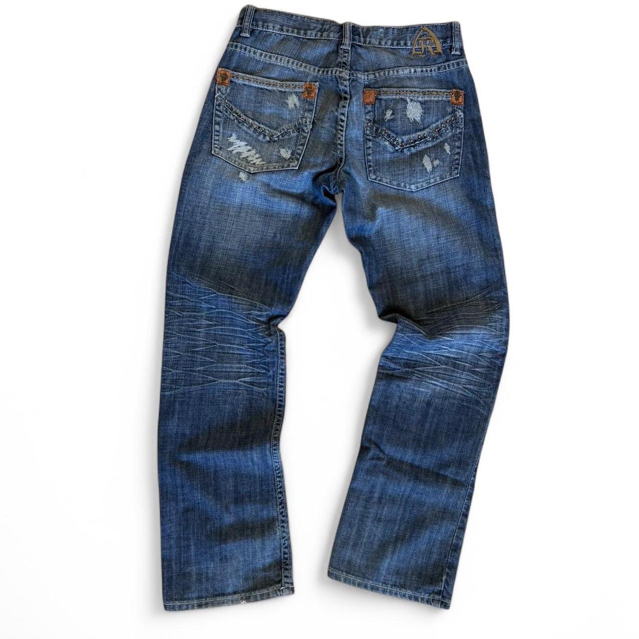 Vintage Antique Rivet Distressed blue ripped jeans... | Depop