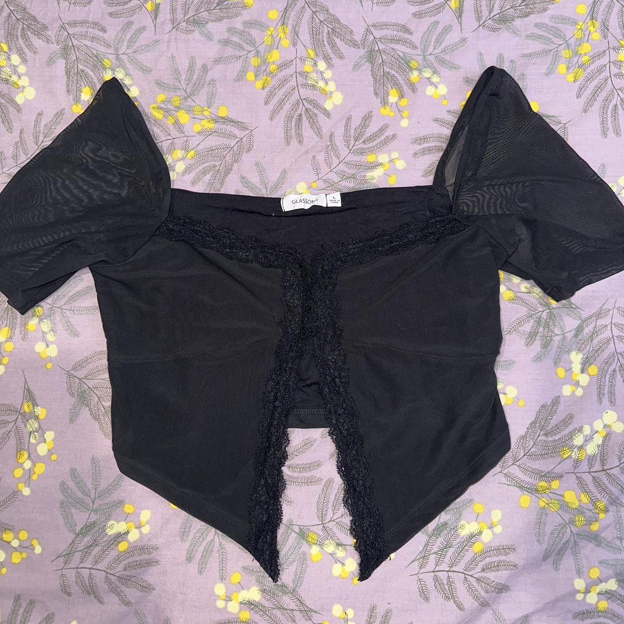 Black Glassons Mesh open crop top Top hook is... - Depop