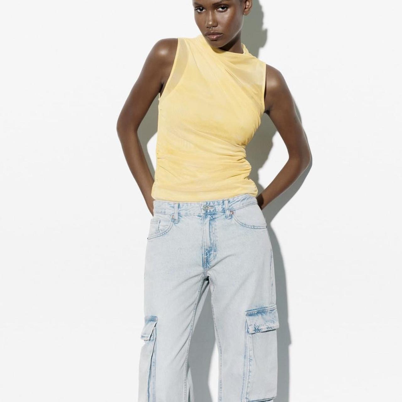 Zara Yellow Draped Tie-Dye Tulle Top - Depop