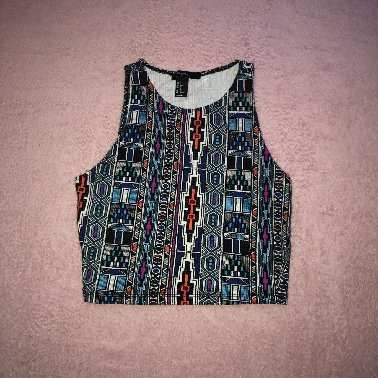 Forever 21 geometric pattern multicolor rave crop... - Depop