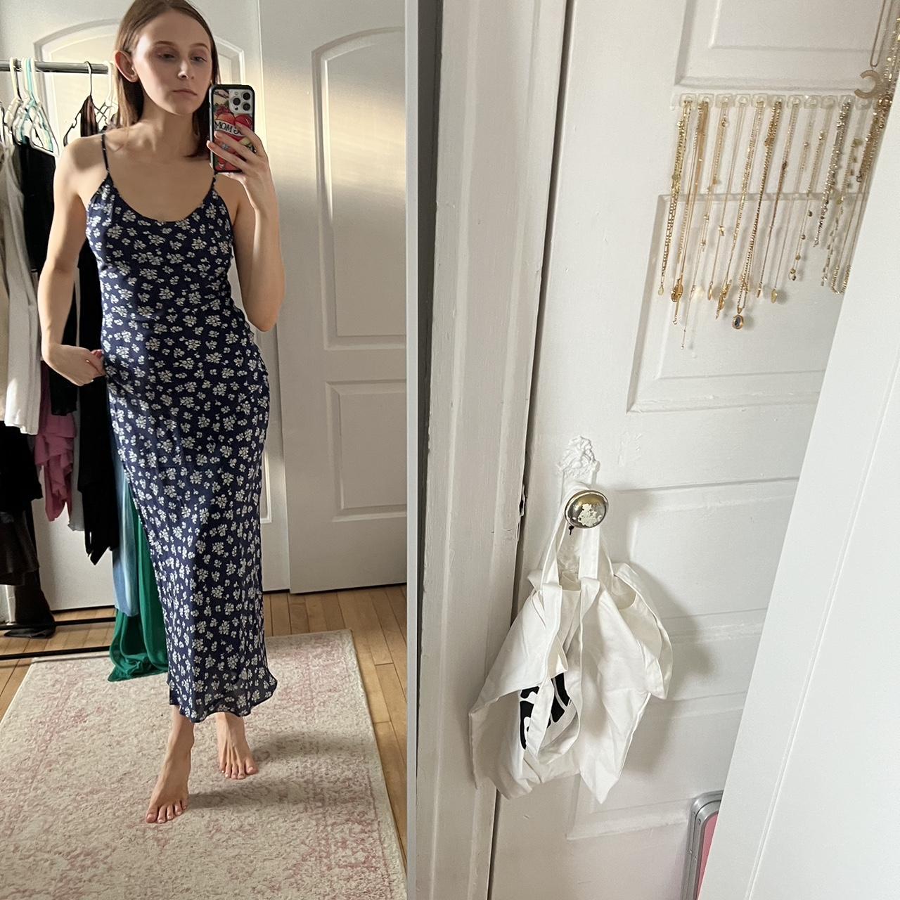 Réalisation Par Women's Blue and White Dress | Depop