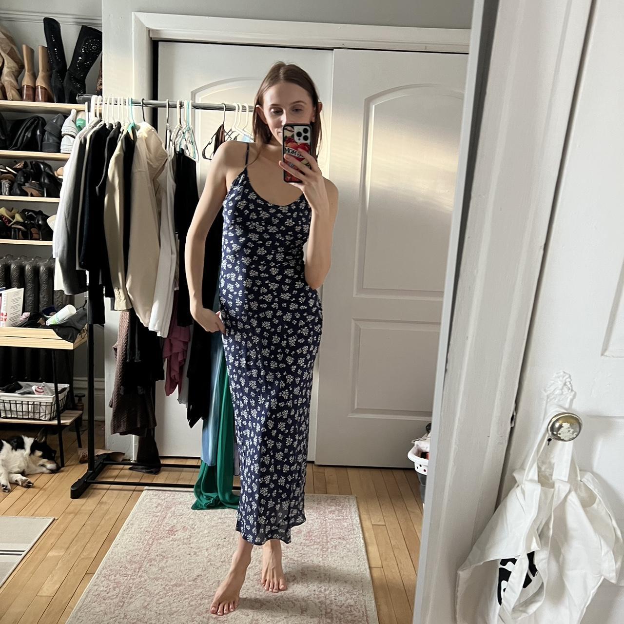 Réalisation Par Women's Blue and White Dress | Depop