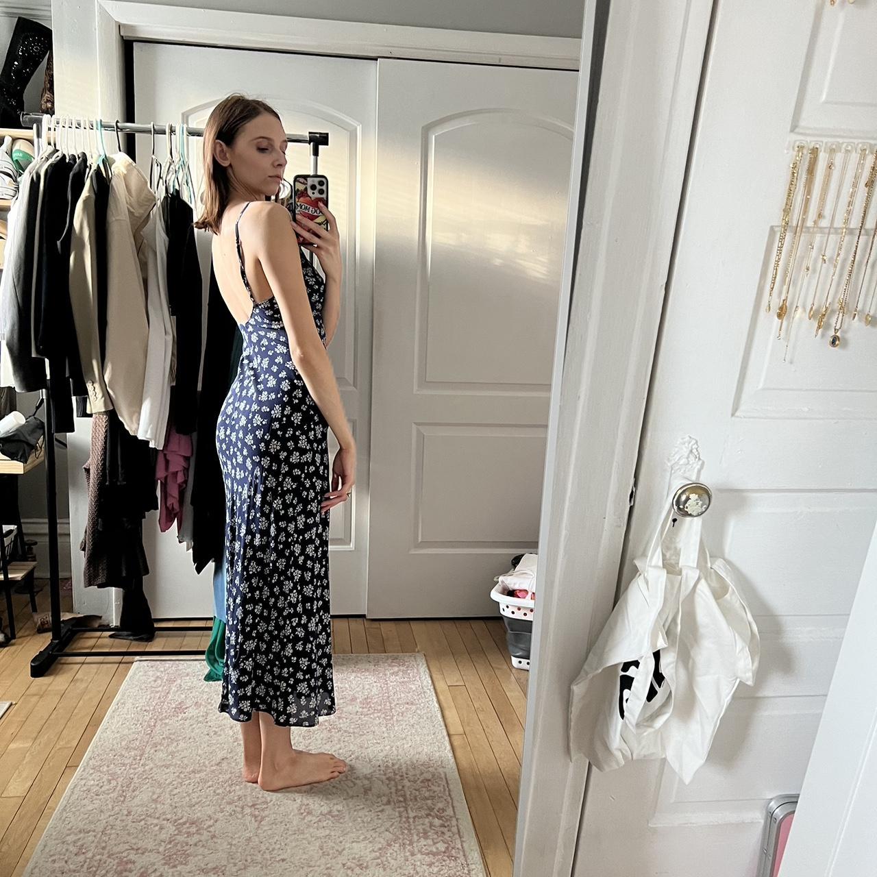 Réalisation Par Women's Blue and White Dress | Depop