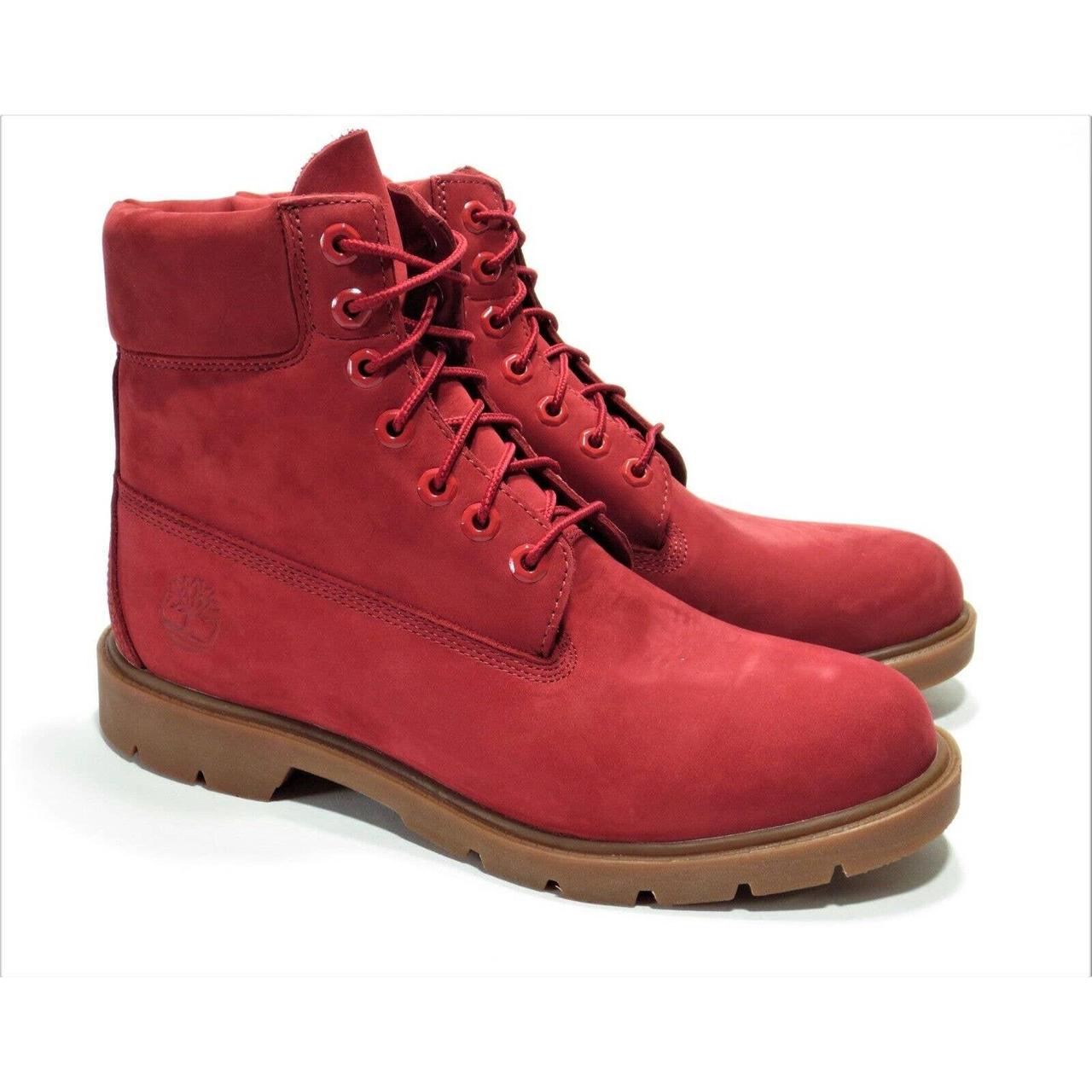 Timberland Men's Red 6 Inch Leather Boots Waterproof... - Depop