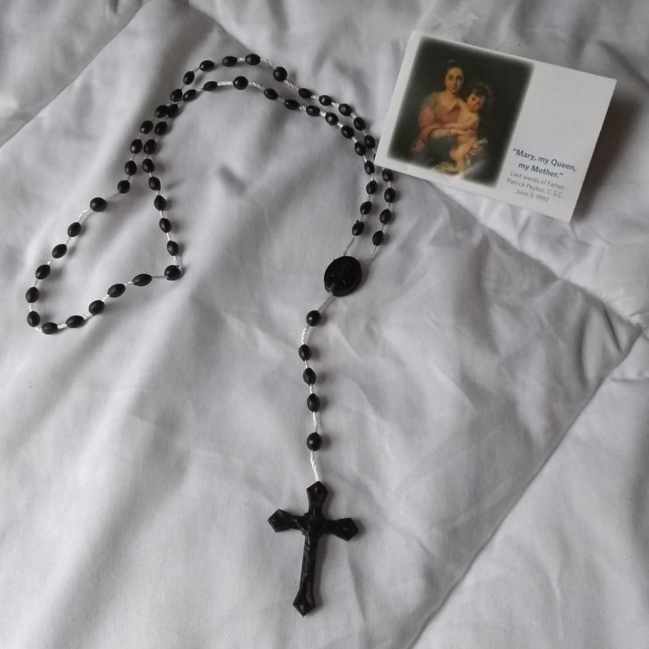 Black rosary necklace Plastic Comes with prayer... - Depop