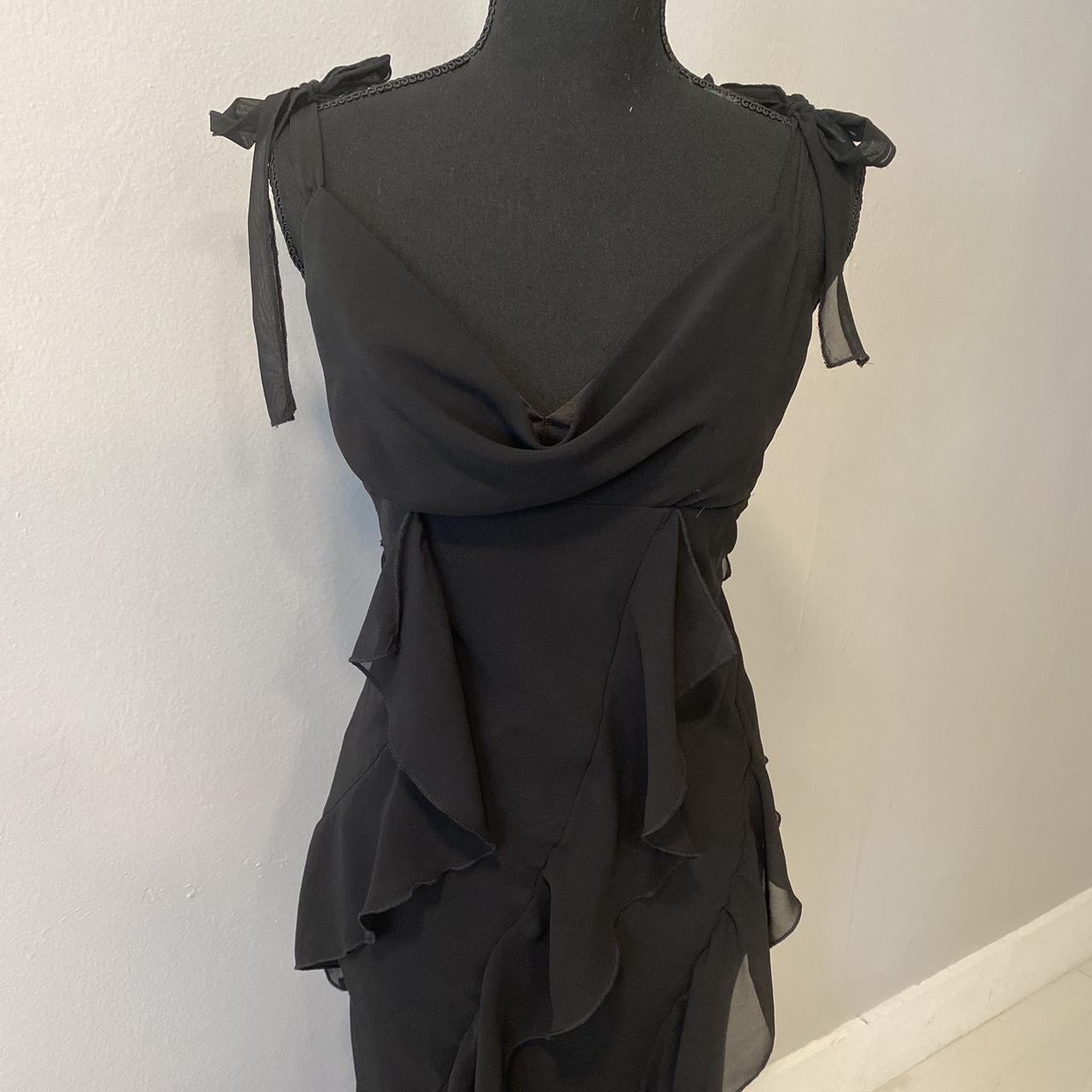00s black prom dress with scoop neck, ruffles and... - Depop