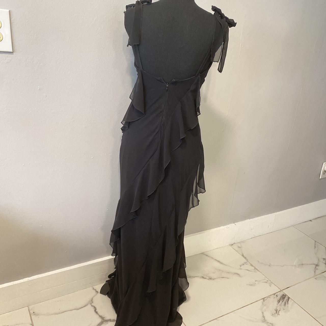 00s black prom dress with scoop neck, ruffles and... - Depop