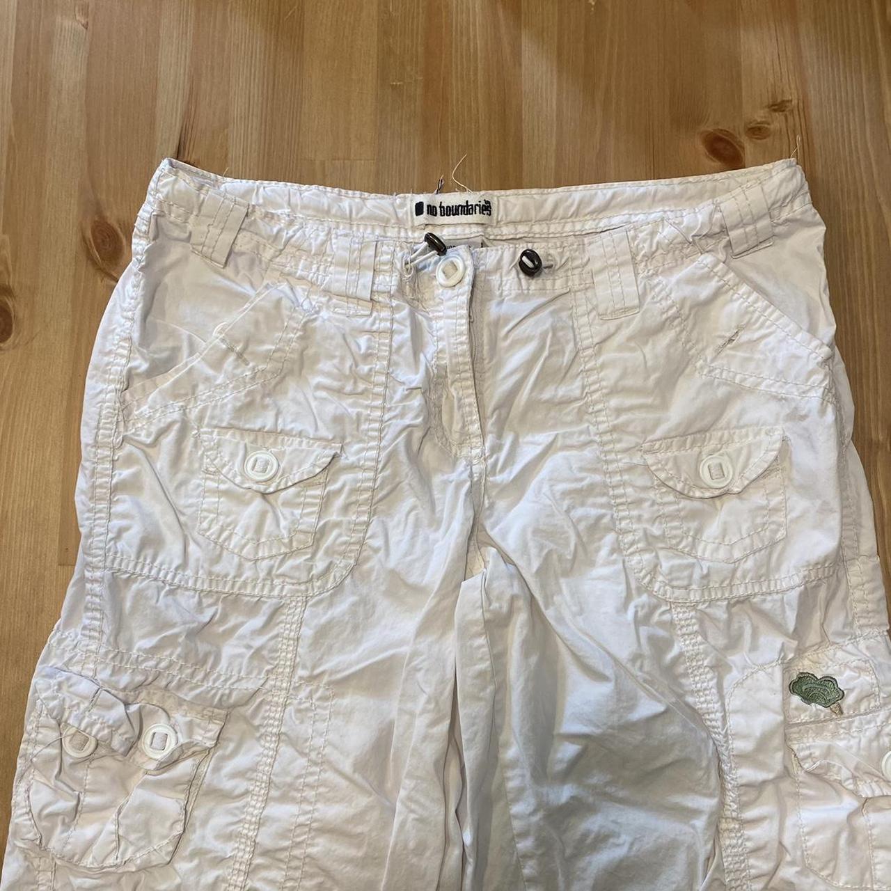 00s white cargo capri pants with tree embroidery... - Depop