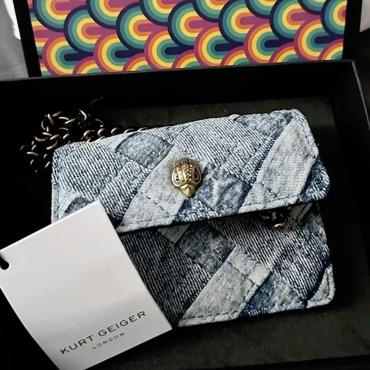 Micro mini Kurt Geiger blue denim crossbody bag with... - Depop