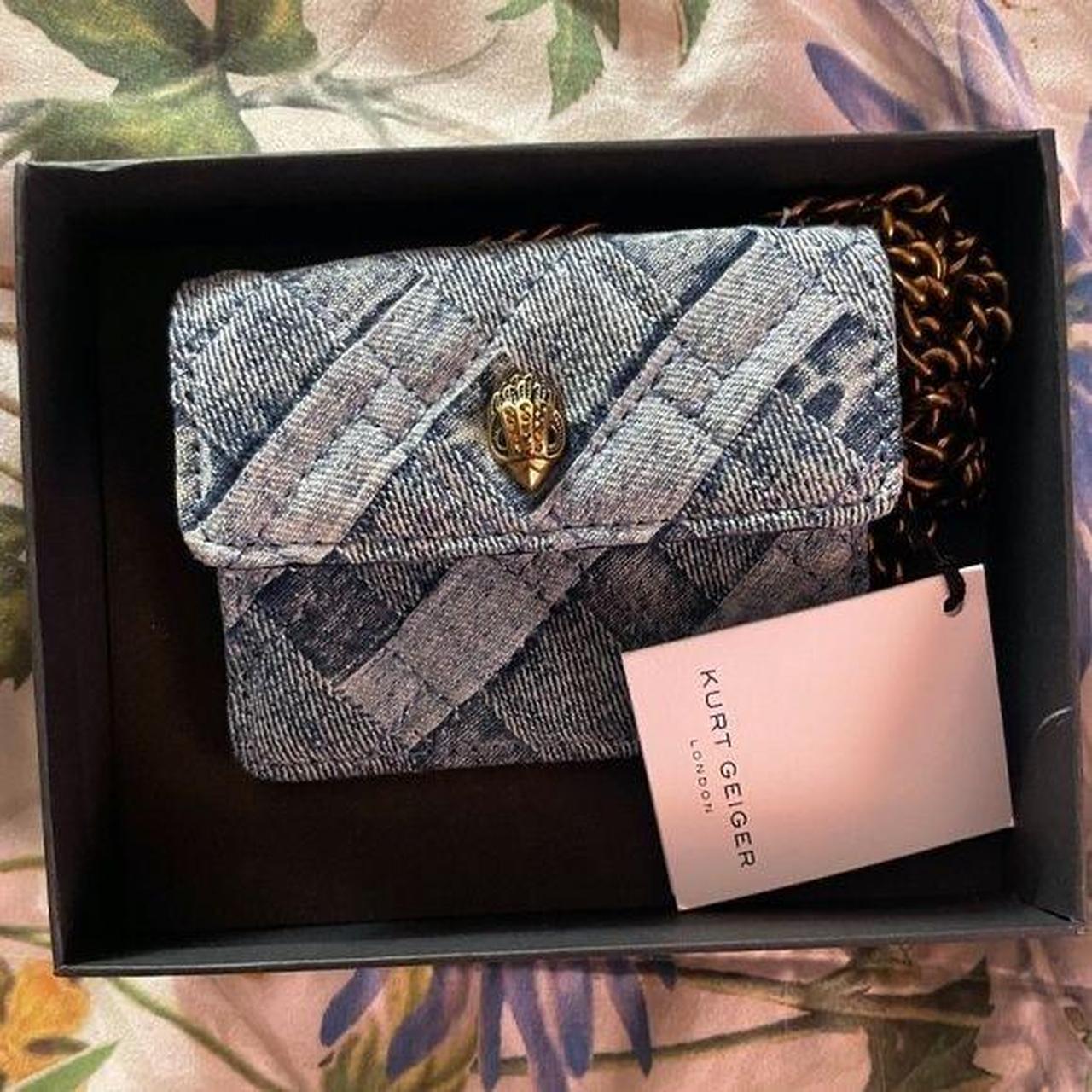 Micro mini Kurt Geiger blue denim crossbody bag with... - Depop
