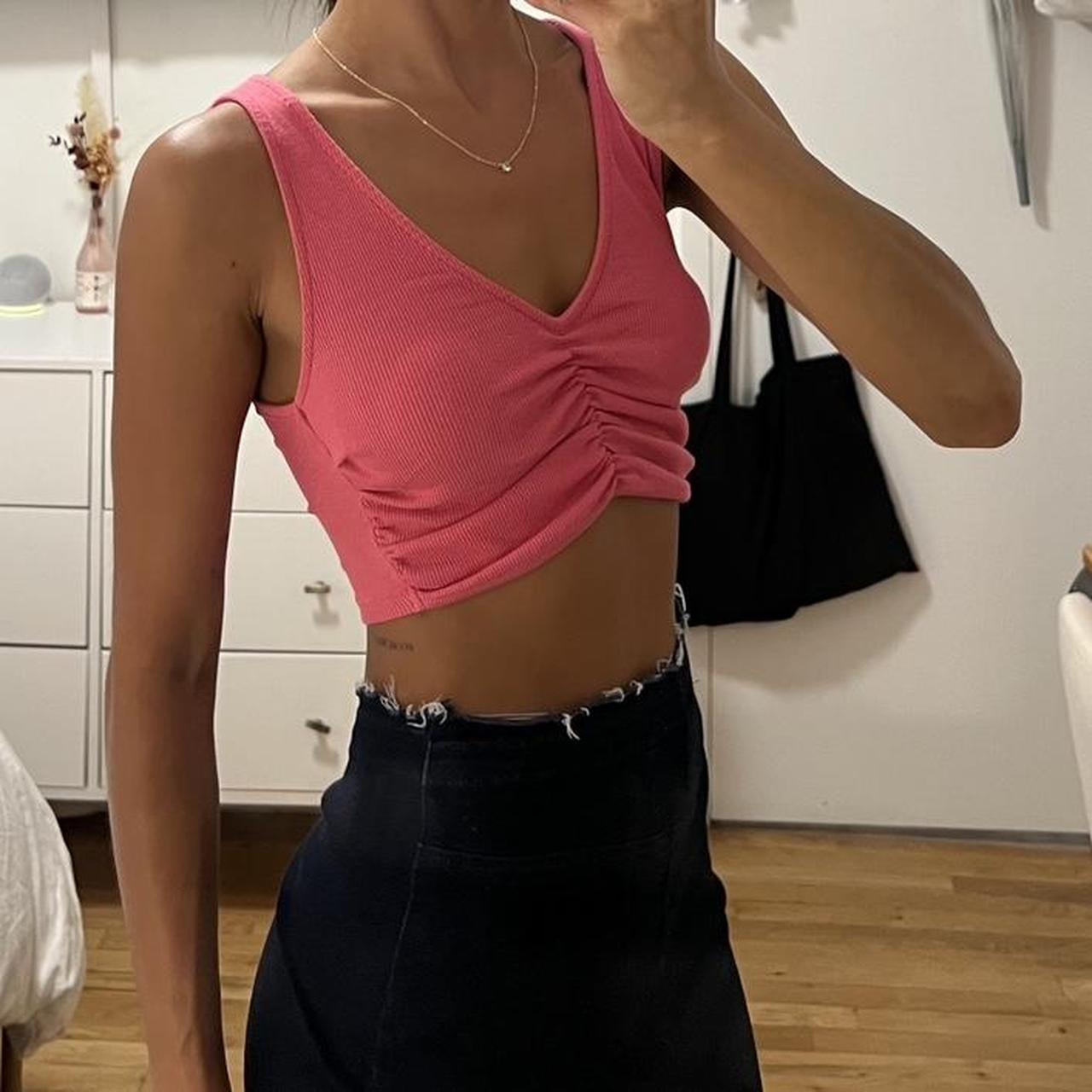 Pink ribbed crop top XS/S - Depop