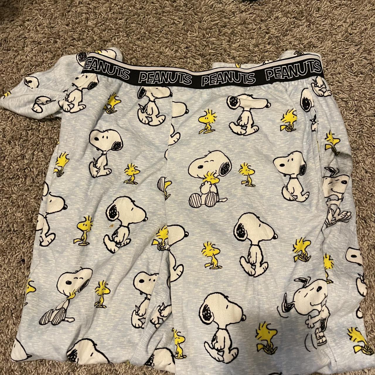 peanuts snoopy light pastel blue pajama pants... - Depop