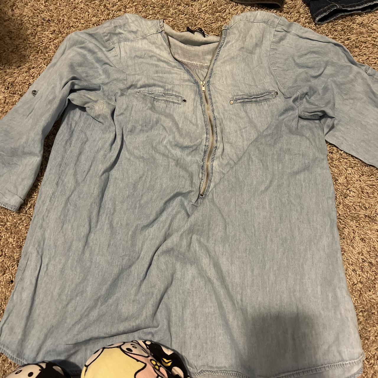 jean zip up long sleeve shirt miss lili aesthetic... - Depop