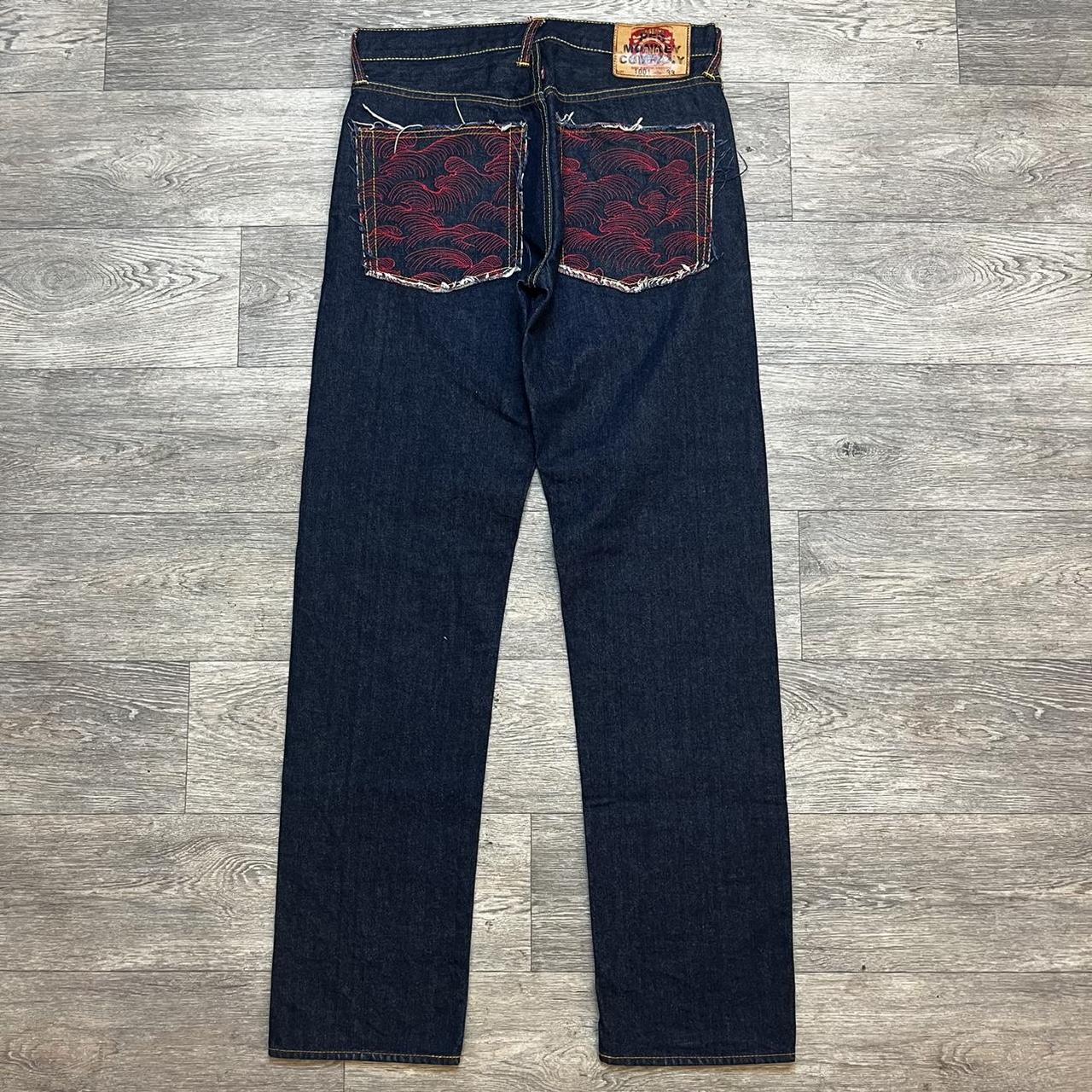 Men's Navy and Red Jeans | Depop