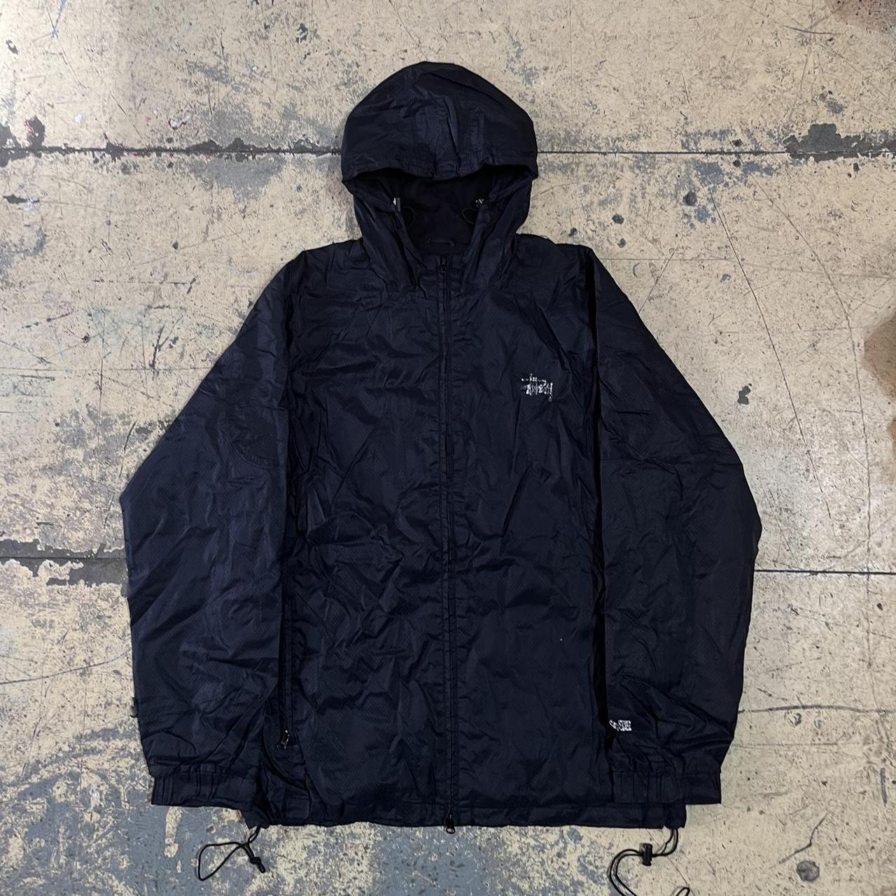 Stussy jacket Black stussy coat with logo on the... - Depop