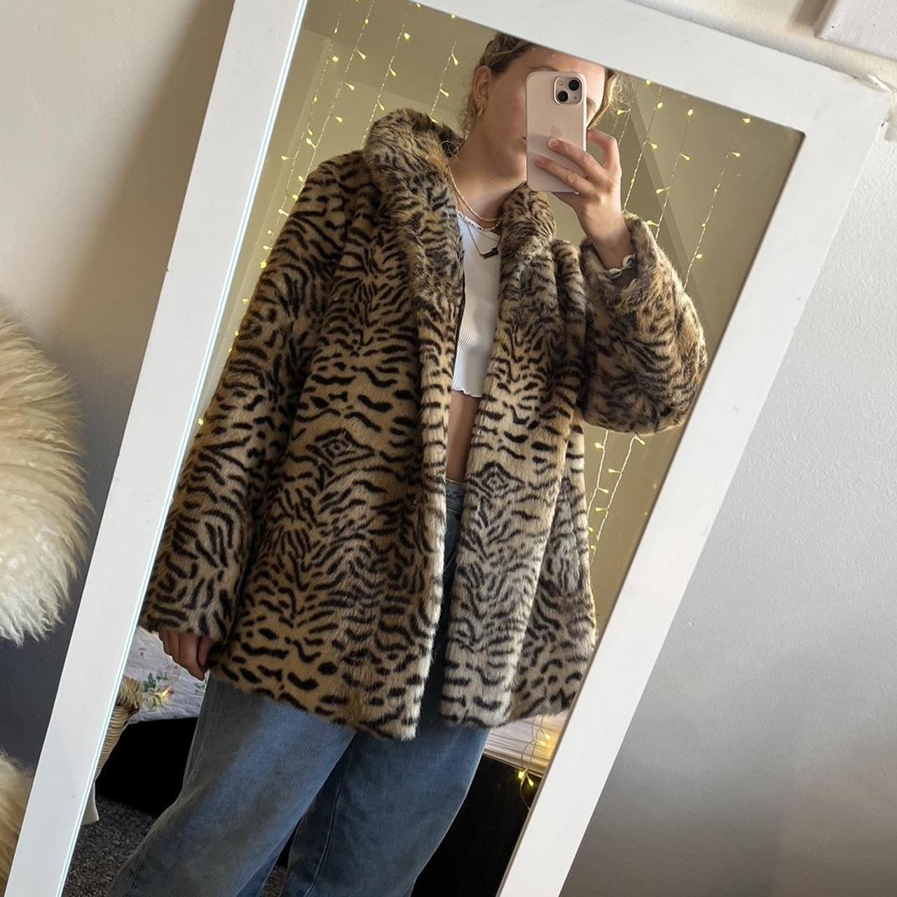 oversized animal print fluffy jacket great for... - Depop