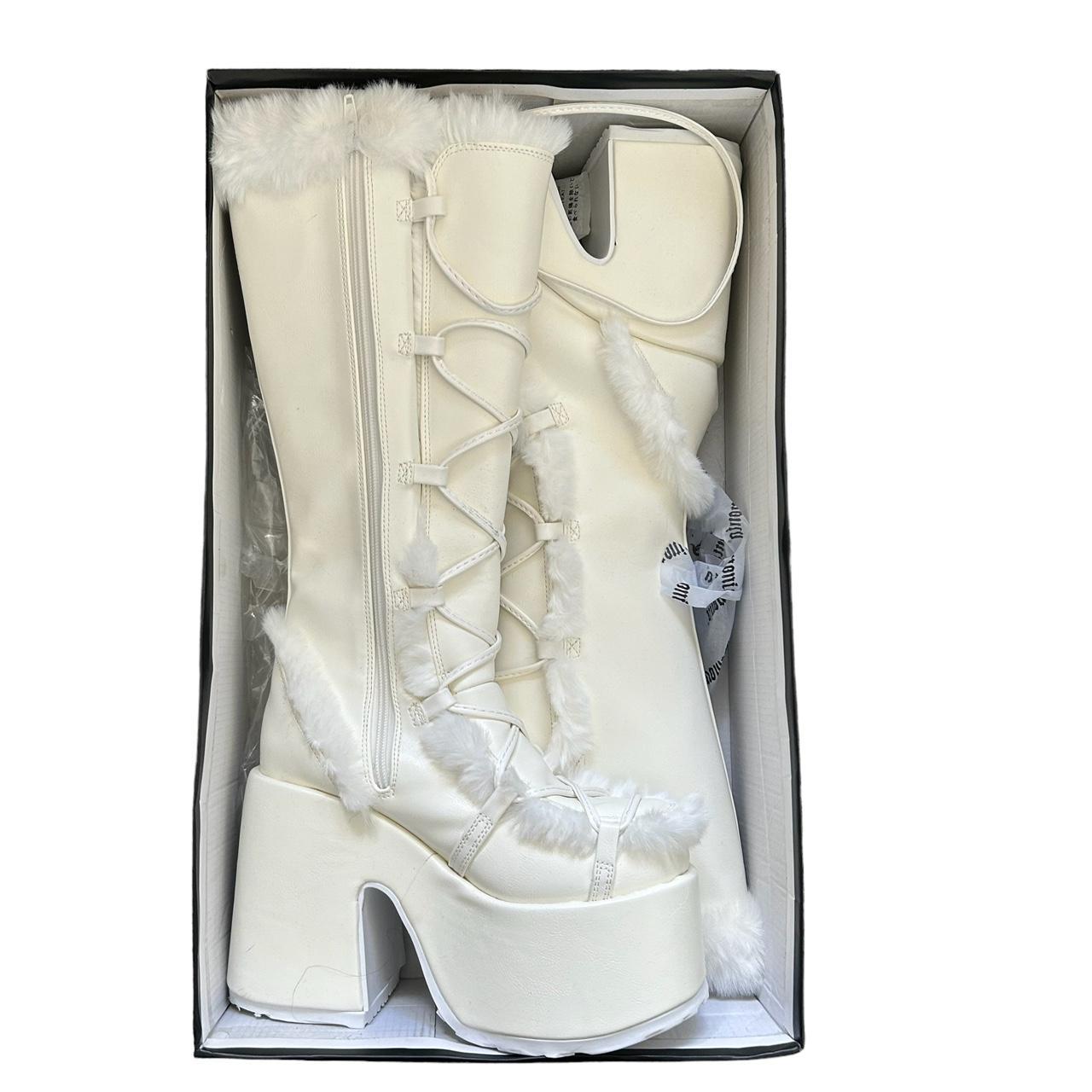 Demonia camel-311 white fur boots Brand new never... - Depop