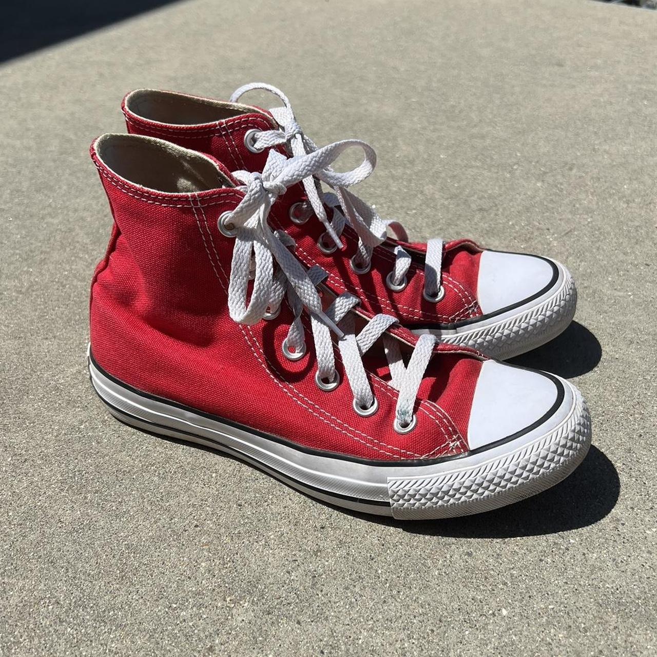 red high top converse - worn but still in great... - Depop