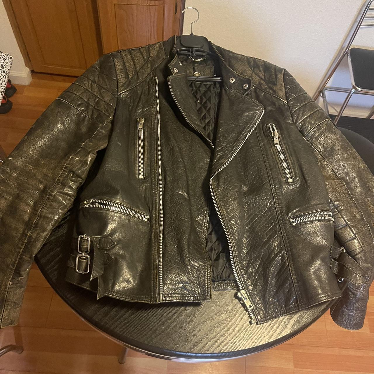 Semi-heavy Discolored Black Moto Leather Jacket - Depop
