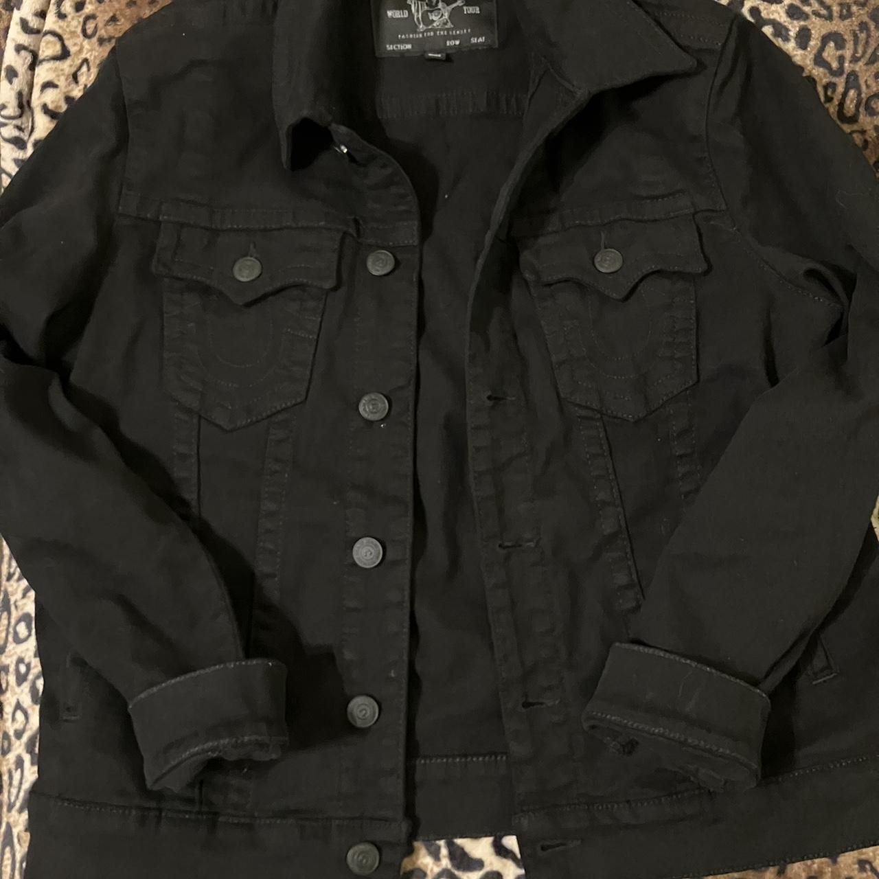 Black true religion denim jean jacket #emo #grunge... - Depop