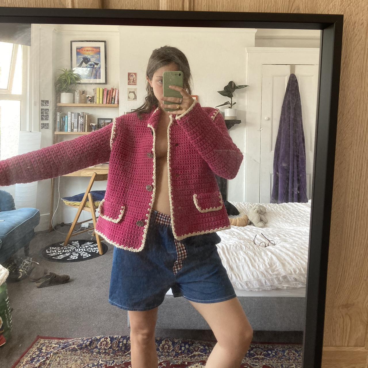 Handmade Pink Crochet Cardigan/Jacket Size... - Depop