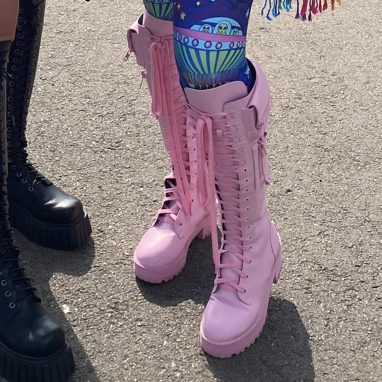 Pink lace up platform boots Only wore once #punk... - Depop