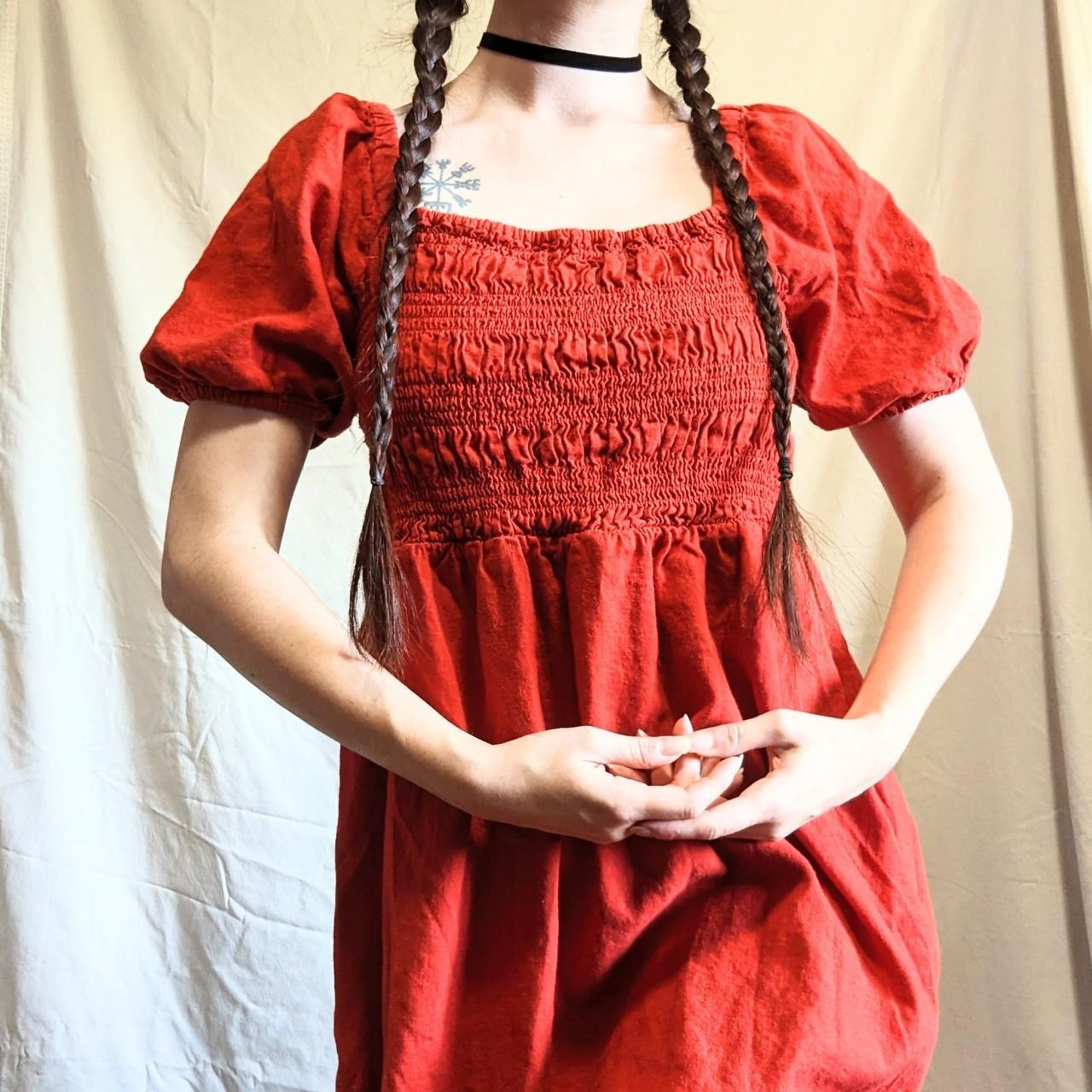 Lovely red cottagecore linen babydoll midi dress! ... - Depop