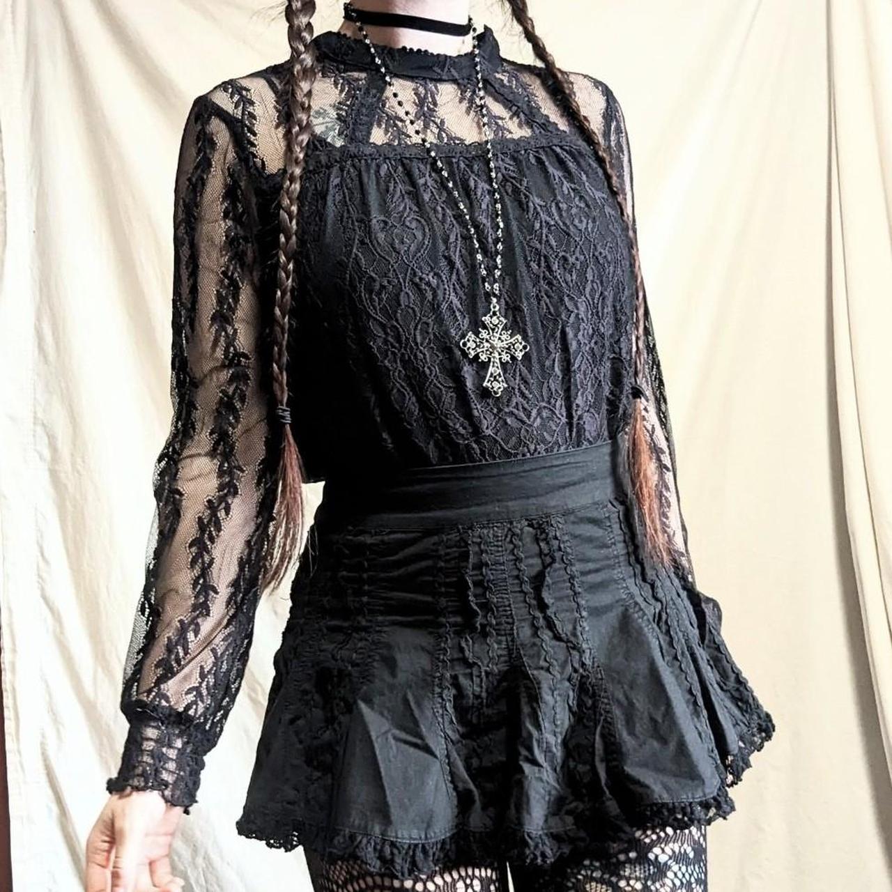 Black lace vampy goth blouse top! Features sheer... - Depop