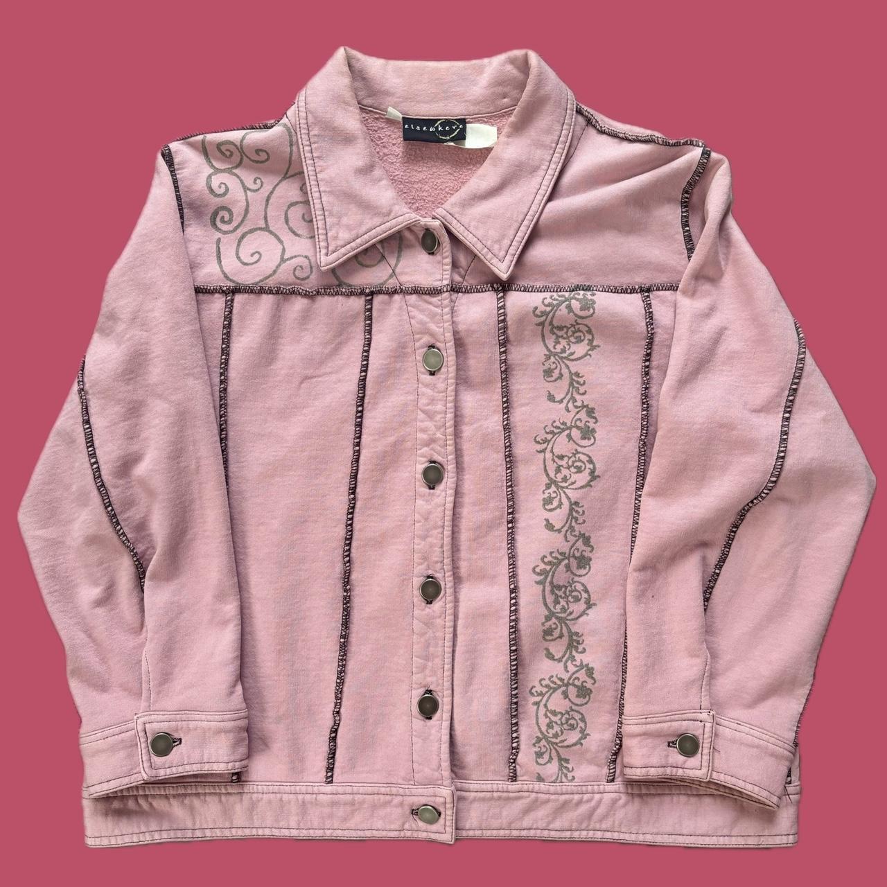 Y2k mcbling western pink jacket with grey floral... | Depop