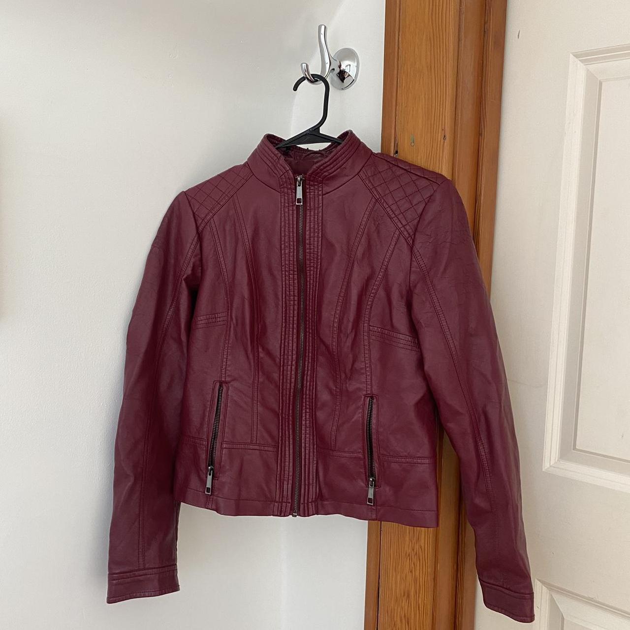 Deep red vintage leather jacket size S Beautiful,... - Depop