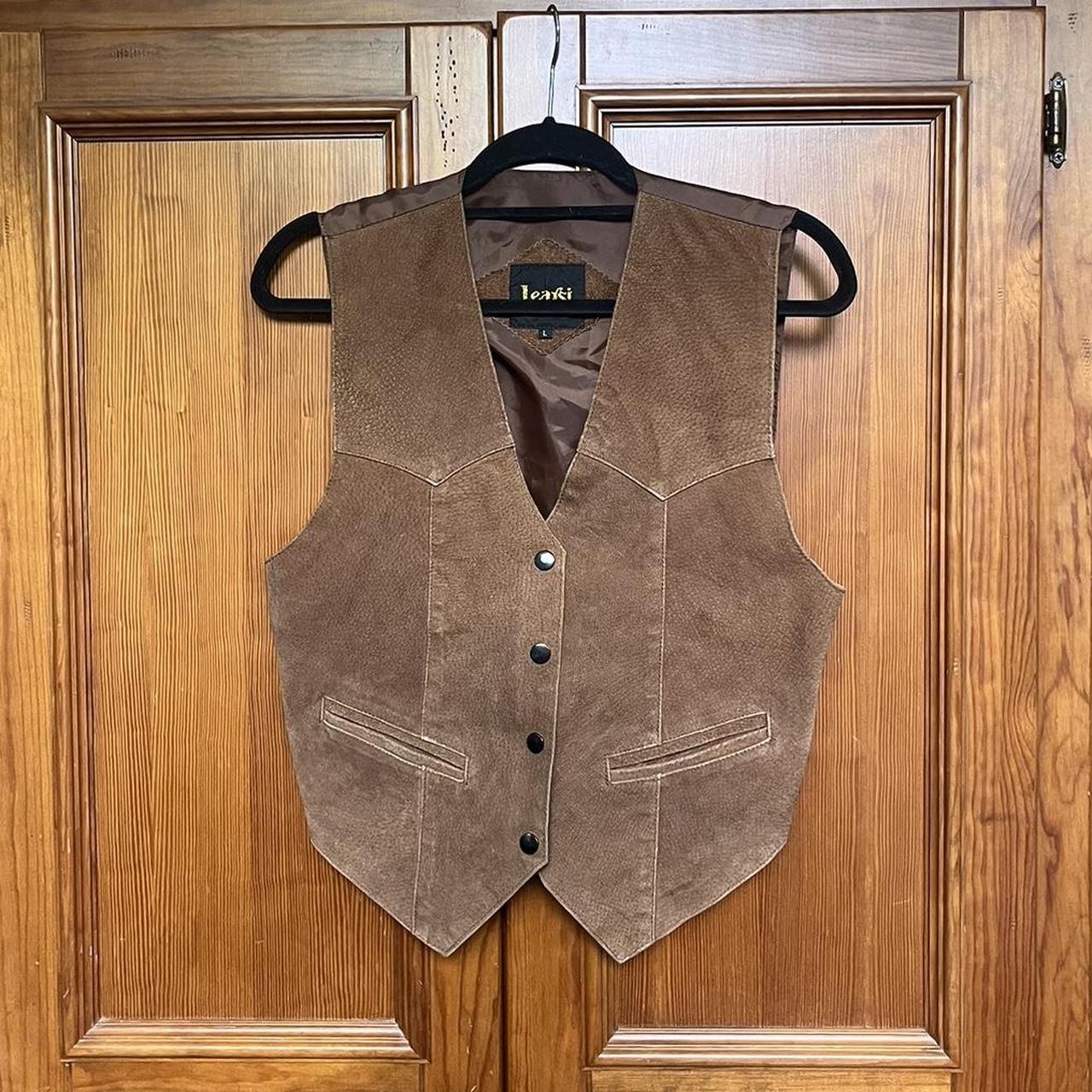 Vintage brown western suede vest size large but can... - Depop