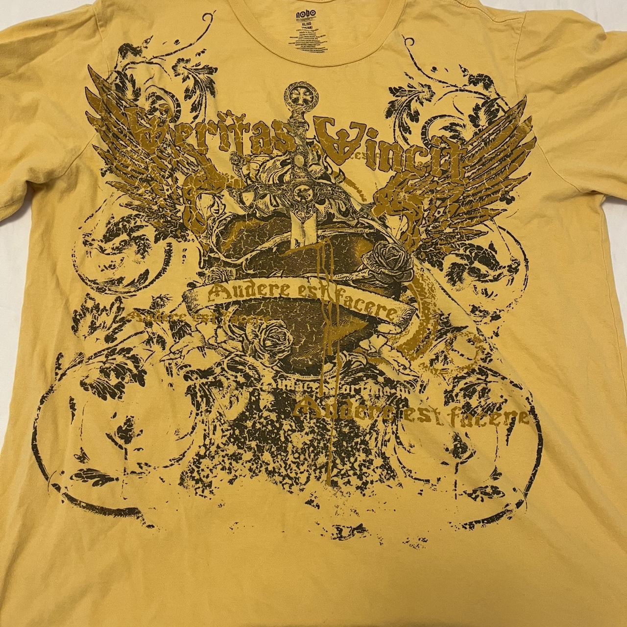 y2k yellow shirt with cool design #y2k #2000s #emo | Depop