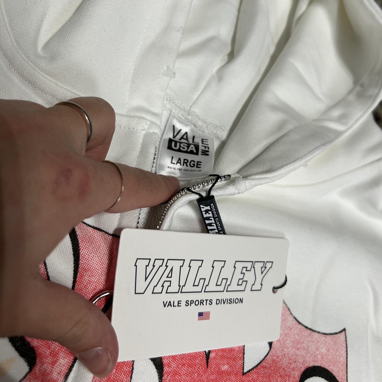 Vale Valley white hoodie with red accents and statue... | Depop