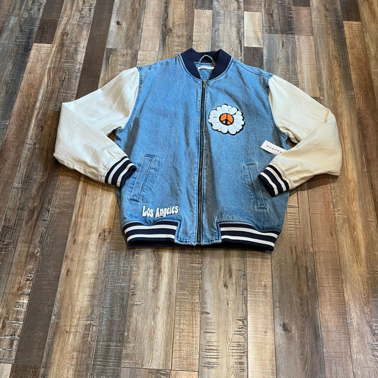 PacSun Denim Varsity Jacket Size Medium - Depop