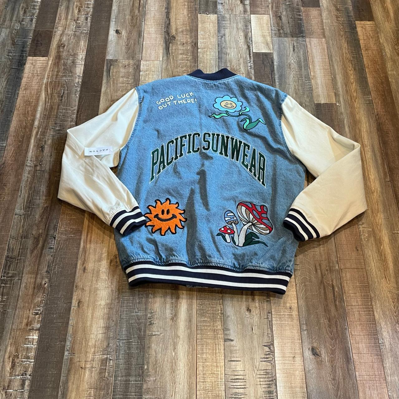PacSun Denim Varsity Jacket Size Medium - Depop