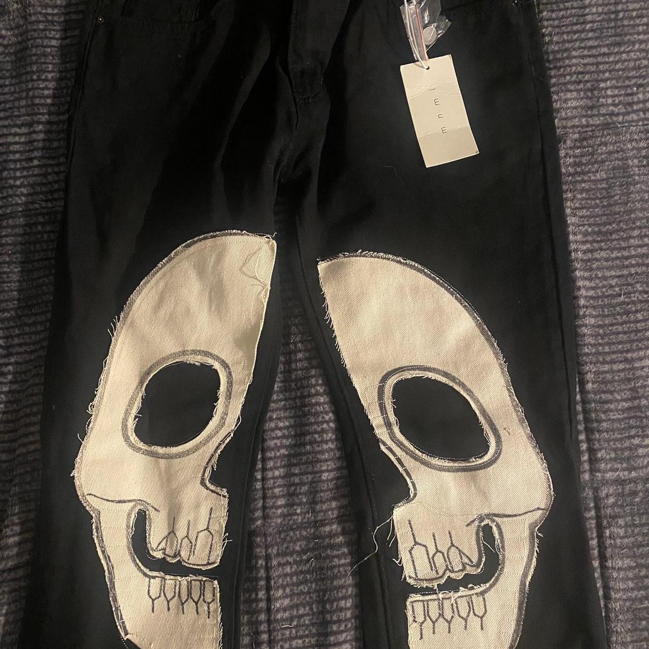 Black Skeleton Jeans Black Skull denim Jeans MNML... - Depop