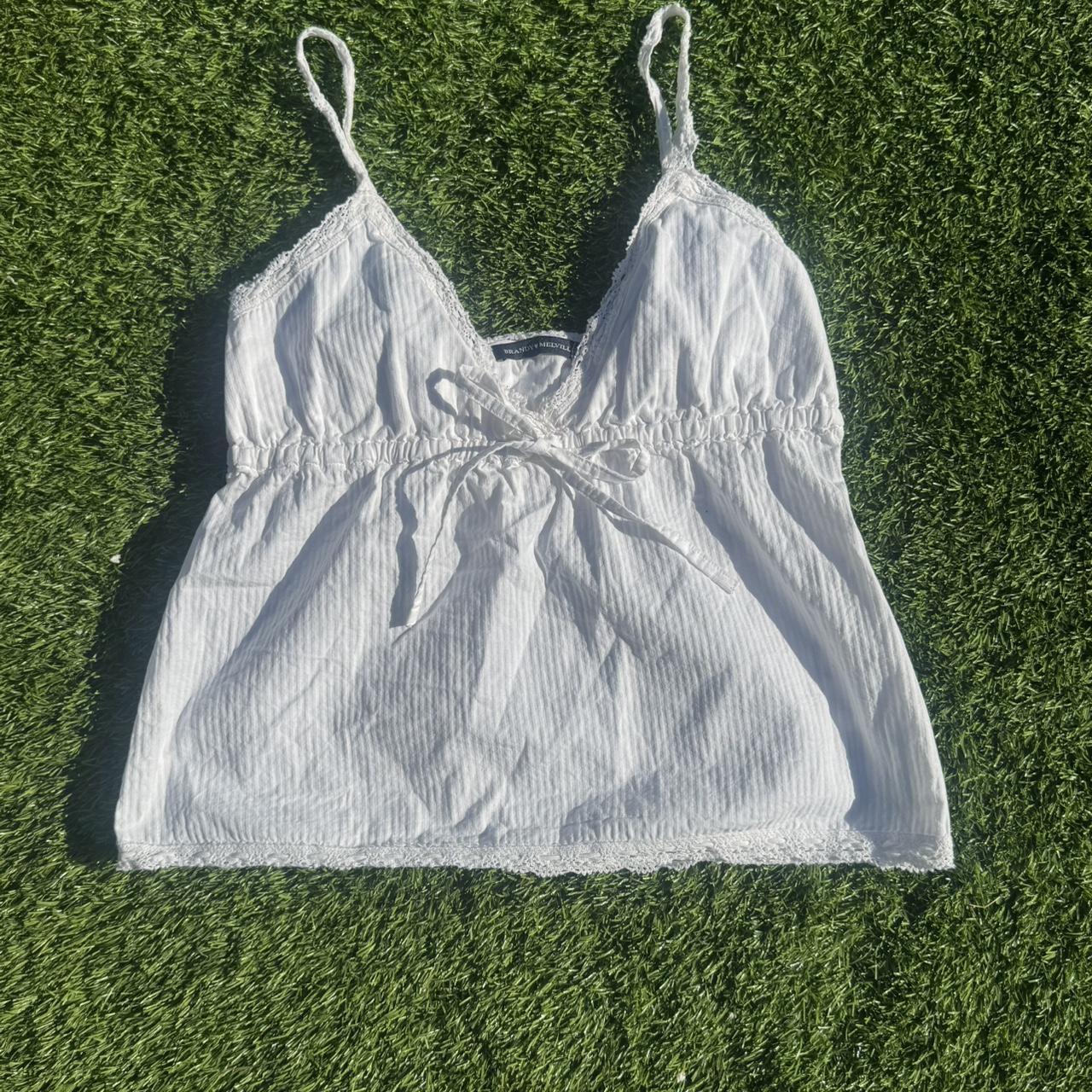 Brandy Melville Edith white lace trim babydoll tank... | Depop