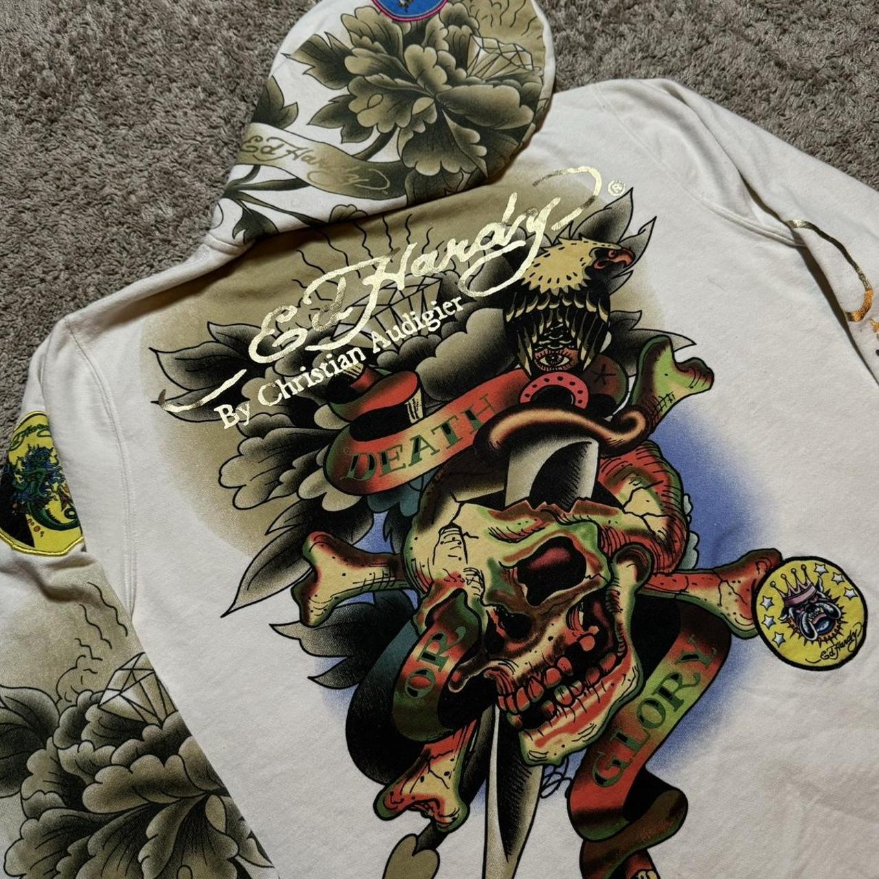 •Y2K Ed Hardy zip up hoodie, great quality material,... - Depop
