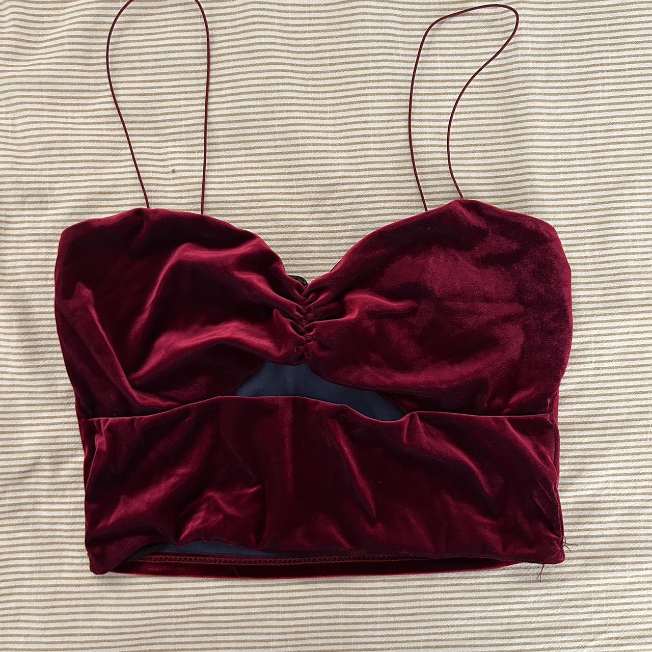 Maroon velvet crop top from urban outfitters size M... - Depop