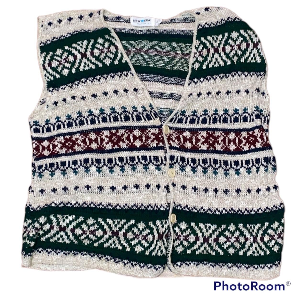 VINTAGE 90s NEW ERA KNITTED GRANDMA VEST 100%... - Depop