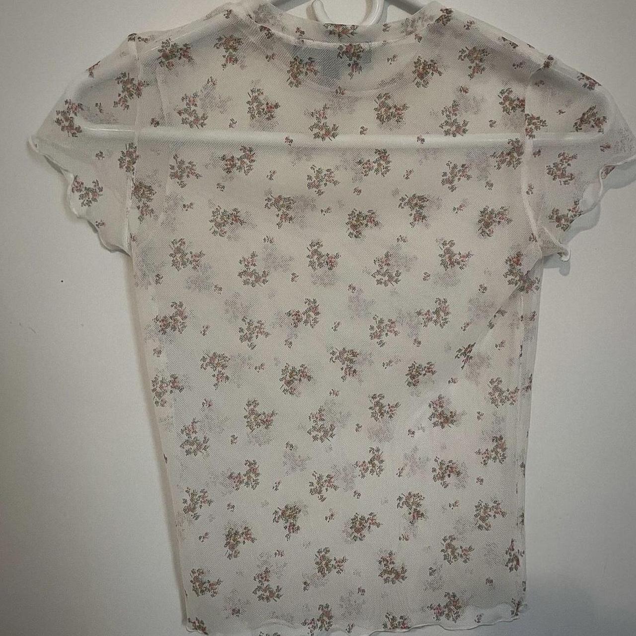 thin see through mesh top with floral print... - Depop